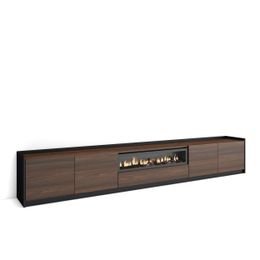 LOWBOARD, Dunkler Eiche und Schwarz, Elektrokamin, 310/37/50cm