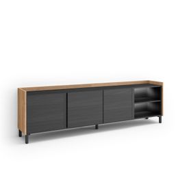 LOWBOARD, Schwarz und Eiche, 207/35/61cm, mit Beinen