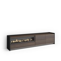 LOWBOARD, Eiche und Schwarz, 207/37/50cm, Kamin mit Feuereffekt