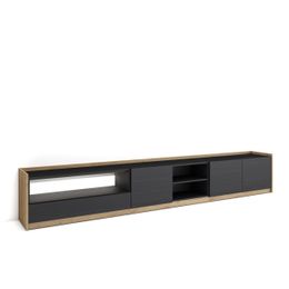 LOWBOARD, Schwarz und Eiche, 310/37/50cm, mit Led
