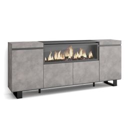 SIDEBOARD Highboard, Elektrokamin XXL, zementgrau, 208/35/87cm