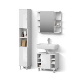 BADM&Ouml;BEL-SET Fucino Wei&szlig; Hochglanz 3 Teile, mit Hochschrank