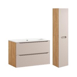 BADM&Ouml;BEL 90cm Elora 2er-Set Beige und Holz