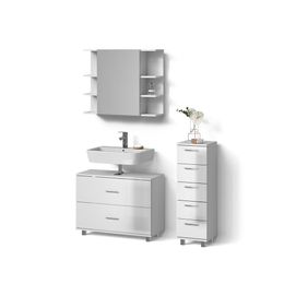 BADM&Ouml;BEL-SET Eisak Wei&szlig; Hochglanz 3 Teile, mit Unterschrank 80 cm