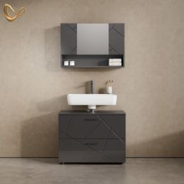 BADM&Ouml;BEL-SET Ronco Anthrazit Hochglanz 2 Teile, Unterschrank 80 cm