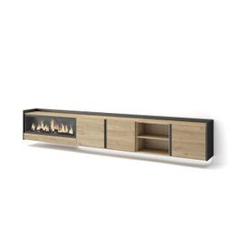 LOWBOARD, Eiche und Schwarz, 315/35/50cm, Kamin mit Feuereffekt XXL