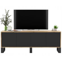TV-SCHRANK Apollo2 Eiche wotan Schwarz Matt mit Metallbeinen 150/53/35 cm
