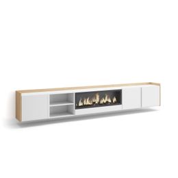 LOWBOARD, Wei&szlig; und Eiche, 315/35/50cm, Kamin mit Feuereffekt XXL