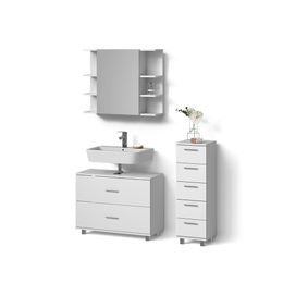BADM&Ouml;BEL-SET Eisak Wei&szlig; 3 Teile, mit Unterschrank 80 cm