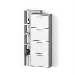 SCHUHKIPPER Ortello Wei&szlig;/Beton 80 x 166.1 cm mit 4 F&auml;chern