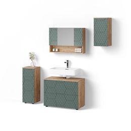 BADM&Ouml;BEL-SET Ronco Gr&uuml;n/Goldkraft Eiche 4 Teile