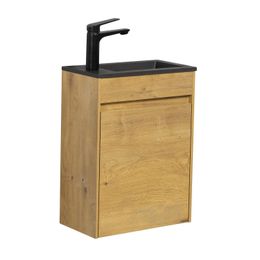 Badplaats G&Auml;STE-WC-M&Ouml;BELSET Sinta 2 Teile Eiche - Schwarze Waschbecken - 40 x 22 x 54 cm
