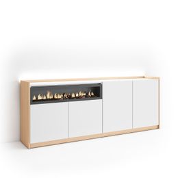SIDEBOARD, Wei&szlig; und Eiche, 207/37/80cm, Kamin mit Feuereffekt