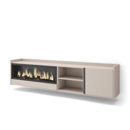 LOWBOARD, Beige, 212/35/50cm, Kamin mit Feuereffekt XXL