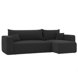 ECKSOFA Schwarz Cord-Stoff mit Bettkasten
