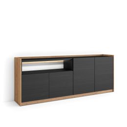 SIDEBOARD, Schwarz und Eiche, 207/37/80cm, mit Led