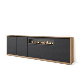 SIDEBOARD, Highboard, Schwarz Eiche, Elektrokamin, 260/37/80cm