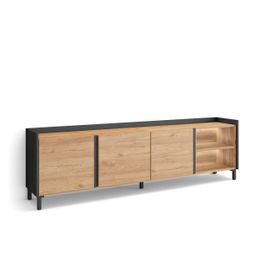 LOWBOARD, Eiche und Schwarz, 207/35/61cm, mit Beinen