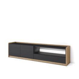 LOWBOARD, Schwarz und Eiche, 207/37/50cm, mit Led