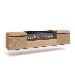 LOWBOARD Eiche, mit Elektrokamin, H&auml;ngend, 200/35/45cm