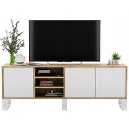 TV-LOWBOARD Apollo Eiche wotan Wei&szlig; Matt mit Metallbeinen 150/53/35 cm