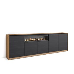SIDEBOARD, Highboard, Schwarz Eiche, Elektrokamin, 260/37/80cm