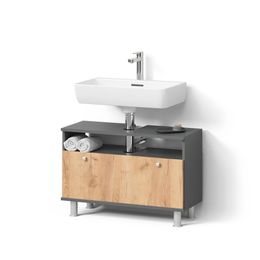 WASCHBECKENUNTERSCHRANK Fucino Anthrazit/Goldkraft Eiche 80.2 x 54 cm mit Schublade