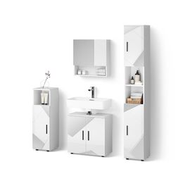 BADM&Ouml;BEL-SET Ronco Wei&szlig; Hochglanz mit Eins&auml;tzen 4 Teile, mit Hochschrank