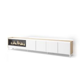 LOWBOARD, Wei&szlig; und Eiche, 315/35/61cm, Kamin mit Feuereffekt XXL