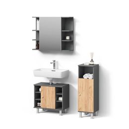 BADM&Ouml;BEL-SET Fucino Anthrazit/Goldkraft Eiche 3 Teile mit Midischrank