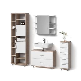 BADM&Ouml;BEL-SET Eisak Wei&szlig;/Sonoma 4 Teile, mit Hochschrank