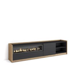 LOWBOARD, Schwarz Eiche, Elektrokamin, 207/37/50cm