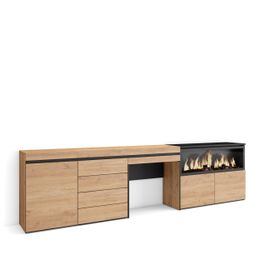 SIDEBOARD mit Konsolentisch Elektrokamin XXL, eiche, 284/35/75cm