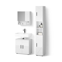 BADM&Ouml;BEL-SET Ronco Wei&szlig; Hochglanz 3 Teile, mit Hochschrank