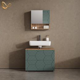 BADM&Ouml;BEL-SET Ronco Gr&uuml;n/Goldkraft Eiche 2 Teile