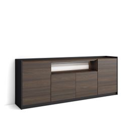 SIDEBOARD, Dunkler Eiche und Schwarz, 207/37/80cm, mit Led