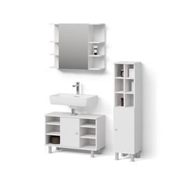 BADM&Ouml;BEL-SET Fucino Wei&szlig; 3 Teile, mit Midischrank T&uuml;r gro&szlig;