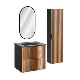 BADM&Ouml;BEL 60.2cm Gaia 2er-Set Holz in Eichenoptik und Schwarz