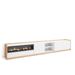 LOWBOARD, Wei&szlig; und Eiche Soft, Elektrokamin, 310/37/50cm