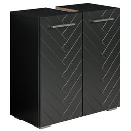 Badplaats WASCHBECKENUNTERSCHRANK Jupiter 2 T&uuml;ren Schwarz Fischgr&auml;t - 60 x 30 x 60 cm