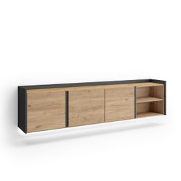 LOWBOARD, Eiche und Schwarz, 207/35/50cm, H&auml;ngend