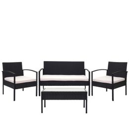 MCW POLY-RATTAN GARNITUR Schwarz, Cremewei&szlig;