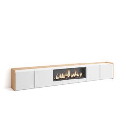LOWBOARD, Wei&szlig; und Eiche, 315/35/50cm, Kamin mit Feuereffekt XXL