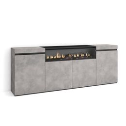 SIDEBOARD Elektrokamin, zementgrau, 200/35/75cm