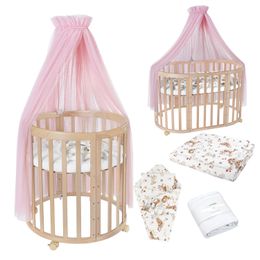 BABYBETT NATUR OVAL 7in1 mit Matratze und Himmelset