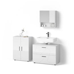 BADM&Ouml;BEL-SET Ronco Wei&szlig; Hochglanz 3 Teile, mit Unterschrank 80 cm