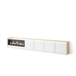 LOWBOARD, Wei&szlig; und Eiche, 315/35/50cm, Kamin mit Feuereffekt XXL
