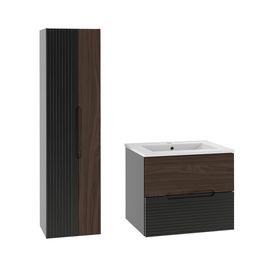 BADM&Ouml;BEL 60cm Sylla 2er-Set Schwarz und Holz
