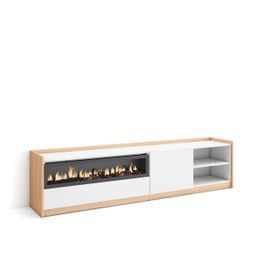 LOWBOARD, Wei&szlig; und Eiche Soft, Elektrokamin, 207/37/50cm