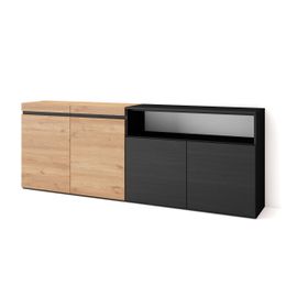 SIDEBOARD eiche, schwarz, 200/35/75cm